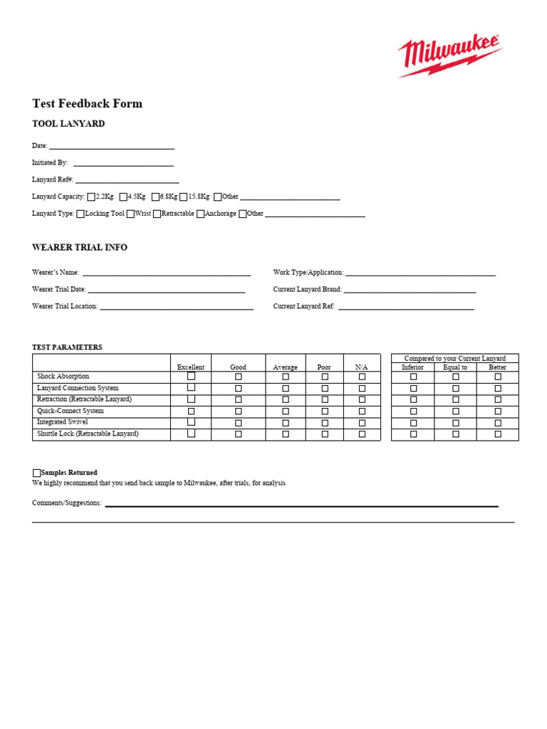 Milwaukee Lanyards Feedback Form | PDF
