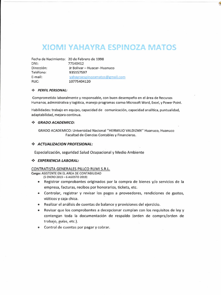 Yahayra Cv. | PDF | Industrias de servicio
