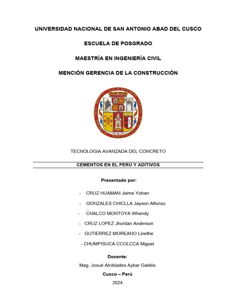Perú Unsaac | Descargar gratis PDF | Hormigón | Materiales de construcción