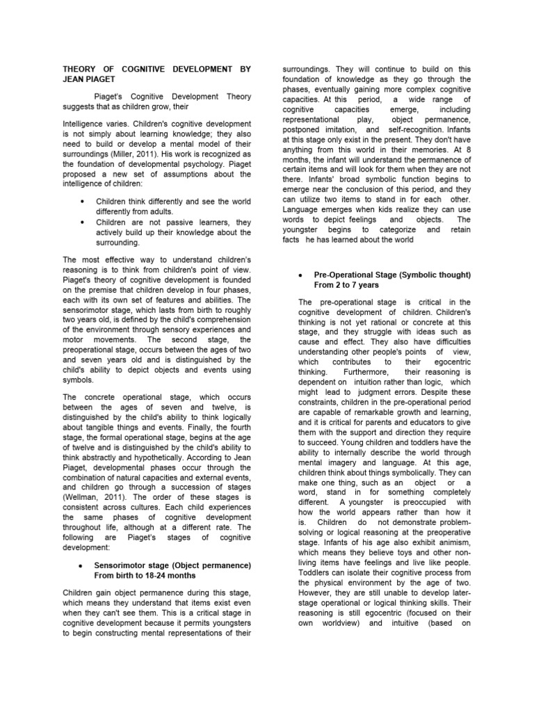 Theory of Cognitive Development by Jean Piaget | PDF | Cognitive Development | Thought