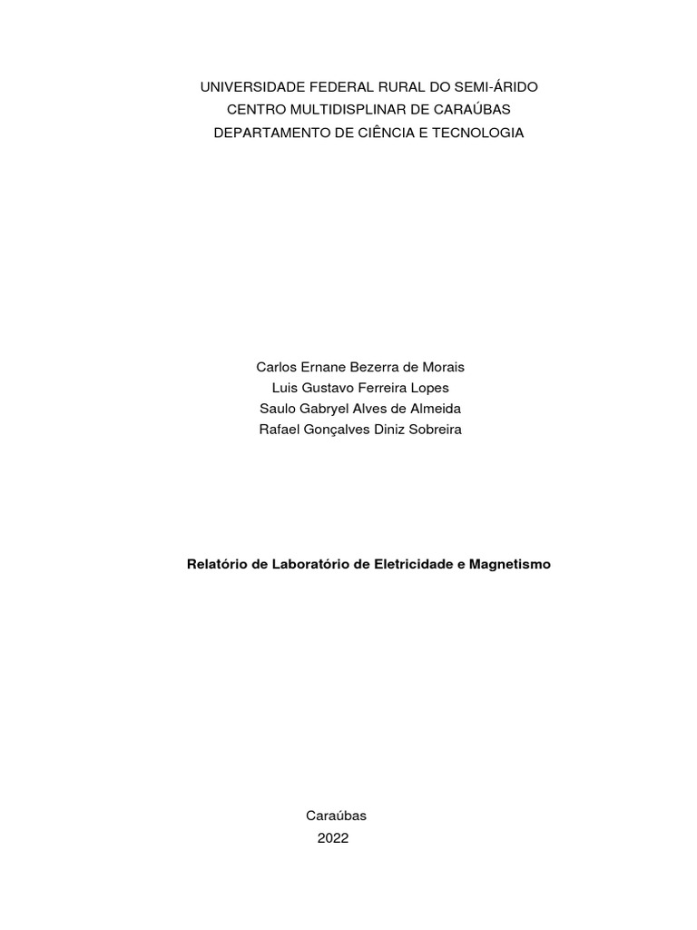 Relatório 02 - Lab Eletricidade e Magnetismo | PDF | Eletricidade ... Relatório 02 - Lab Eletricidade e Magnetismo | PDF | Eletricidade ...