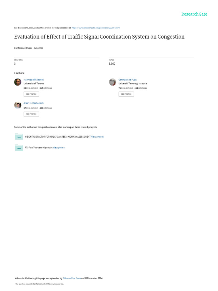 Evaluation Of Traffic Signal Coordination Pdf Traffic Mathematical Optimization