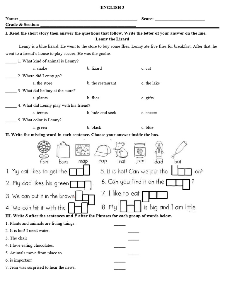 Lenny the Lizard Reading Comprehension Test | PDF