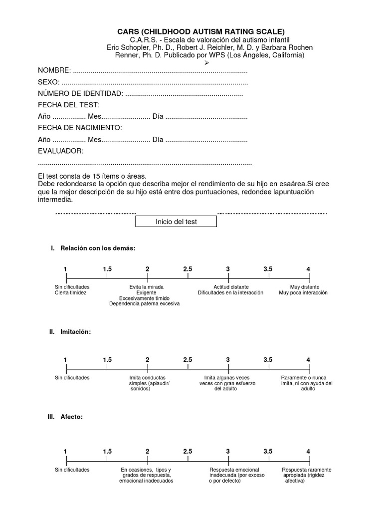 Escala CARS para Evaluación del Autismo | PDF | Espectro autista | Temor