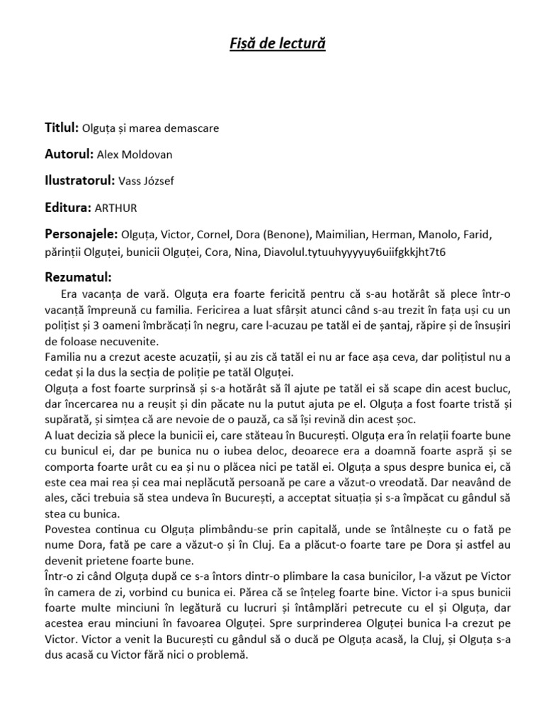 Fișă de Lectură Olguta | PDF