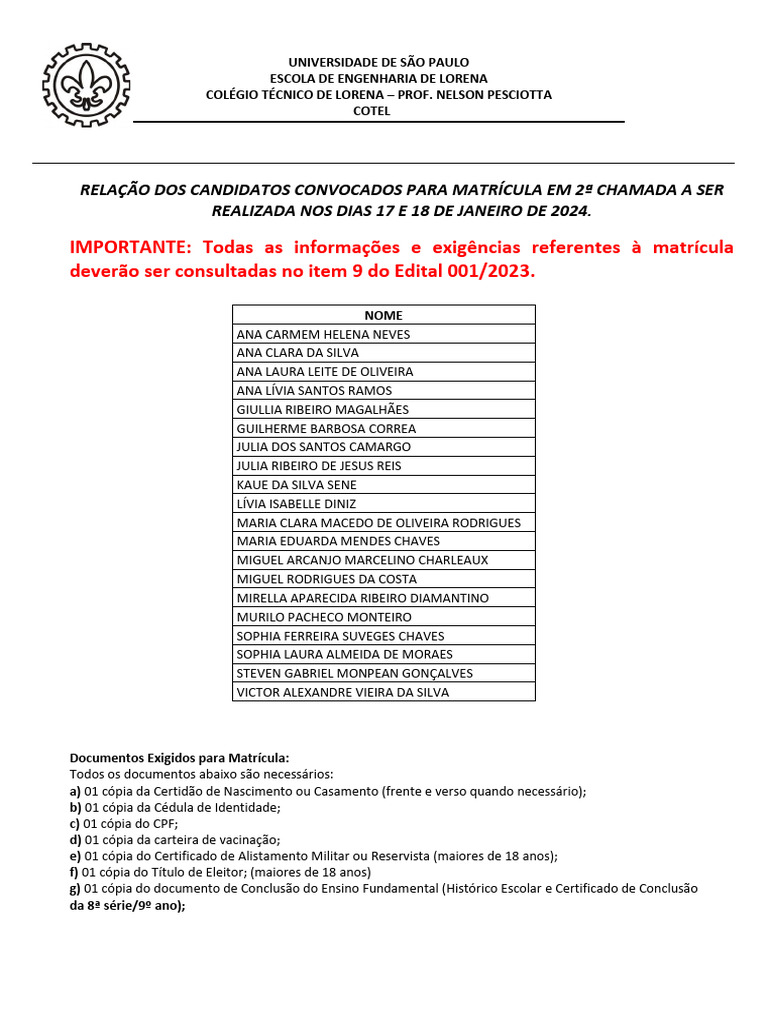 2a Chamada 2024 | PDF