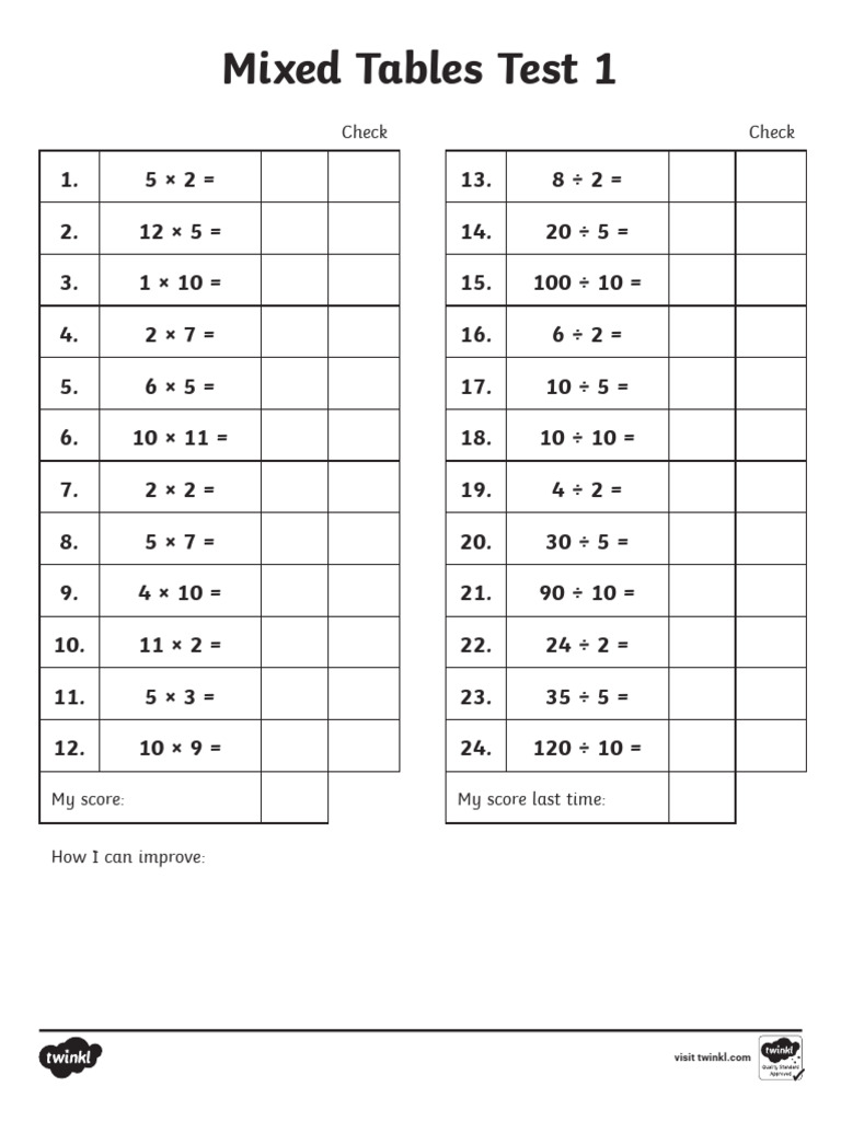 Mixed Tables Test 1 Tests | PDF