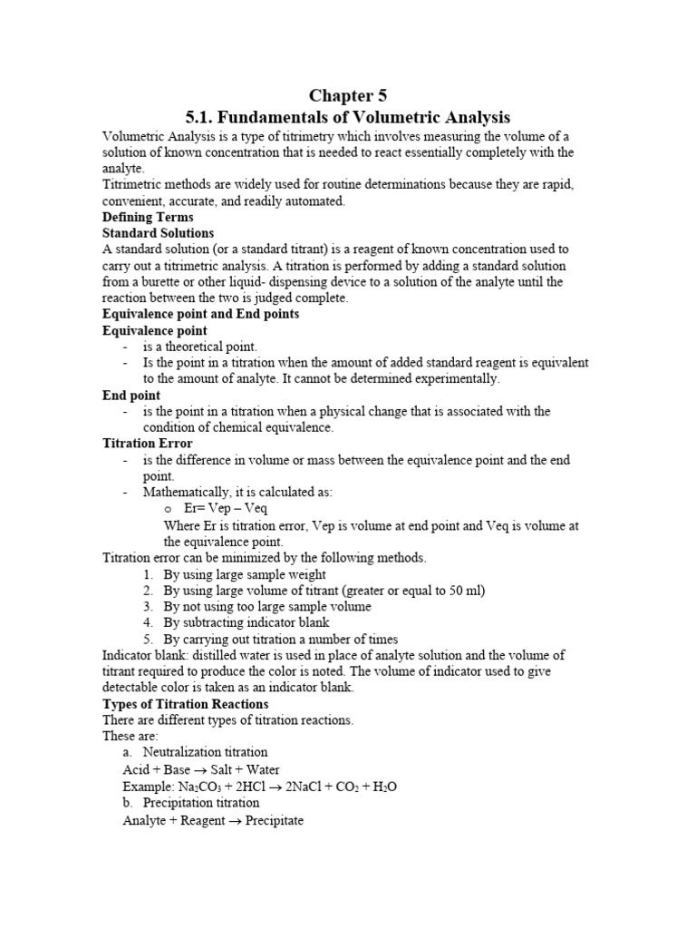Fundamentals of Volumetric Analysis | PDF | Titration | Chemistry