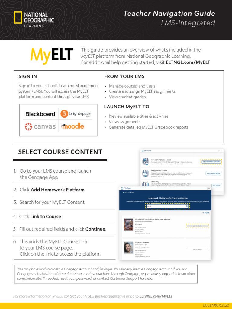 NGL Elt Myelt Teachernavigationguide Lms Integration | PDF | Computing | Software