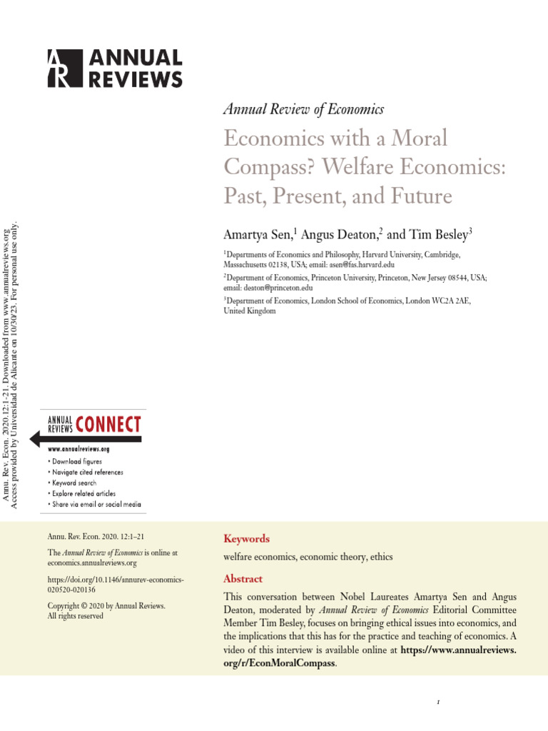 Sen Et Al 2020 Economics With A Moral Compass Welfare Economics Past ...