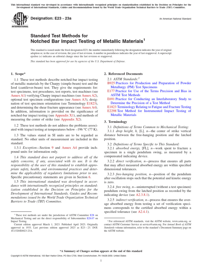 ASTM E23 - 23a. | PDF | Fracture | Temperature