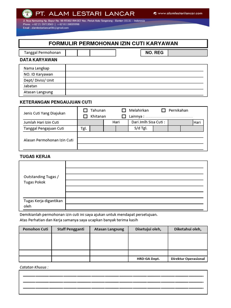 Formulir Permohonan Izin Cuti Karyawan | PDF