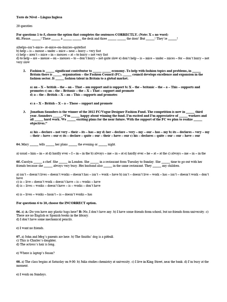 Teste De Nível Frances Pdf Linguistics