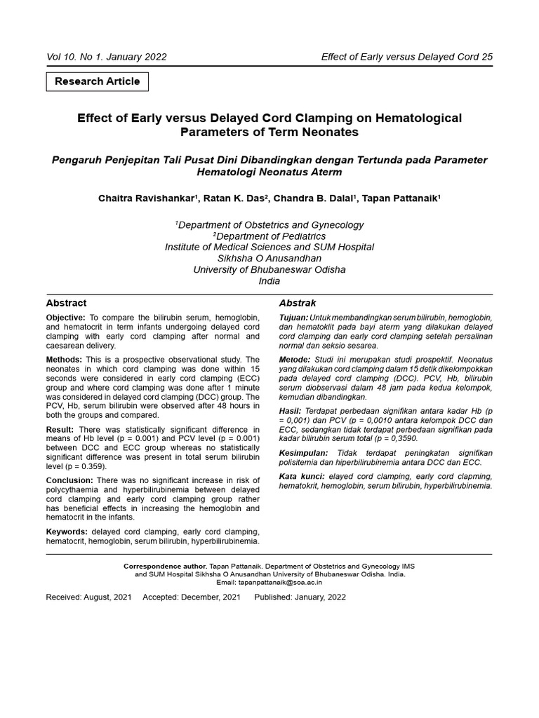 Effect of Early Versus Delayed Cord Clamping On Hematological Randomize ...
