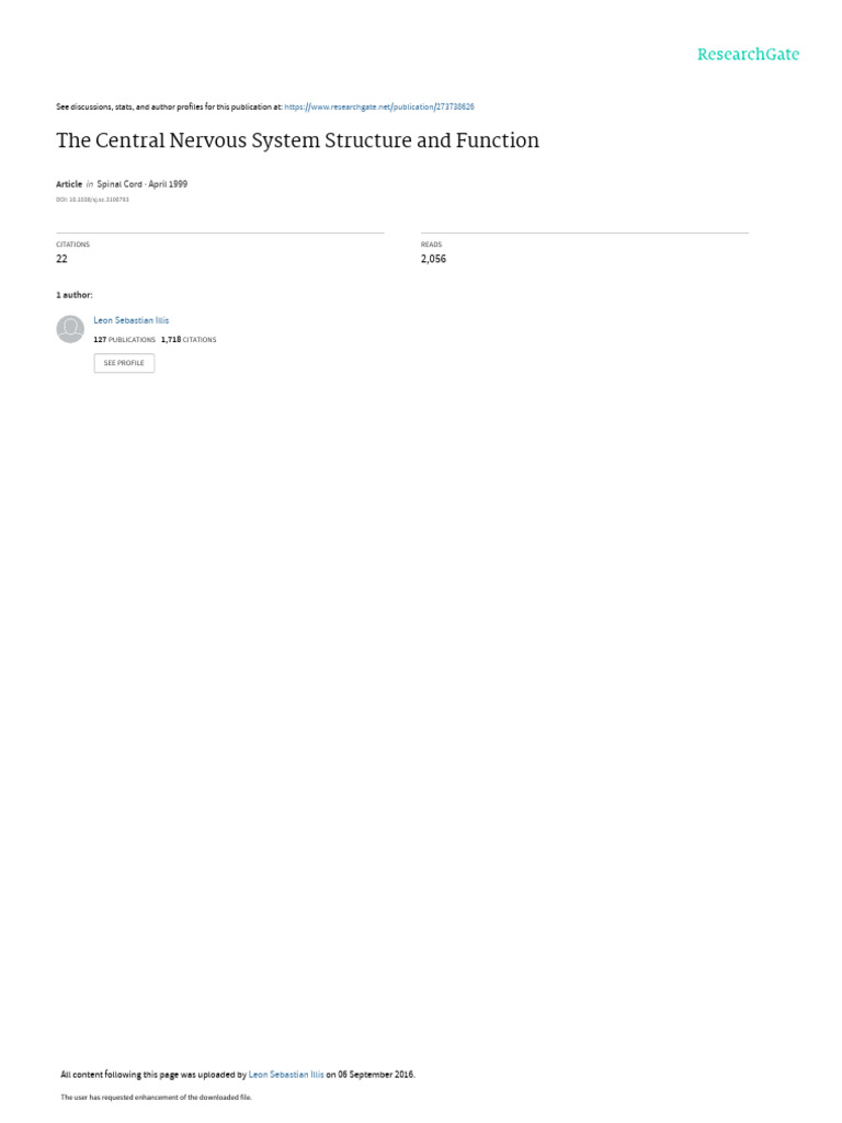 The Central Nervous System Structure and Function | PDF | Vertebral Column | Physical Therapy