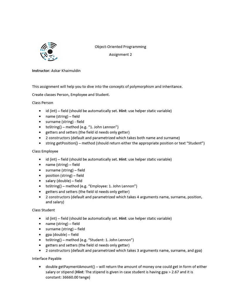 OOP - Assignment 2 | PDF | Method (Computer Programming) | Class ... OOP - Assignment 2 | PDF | Method (Computer Programming) | Class ...