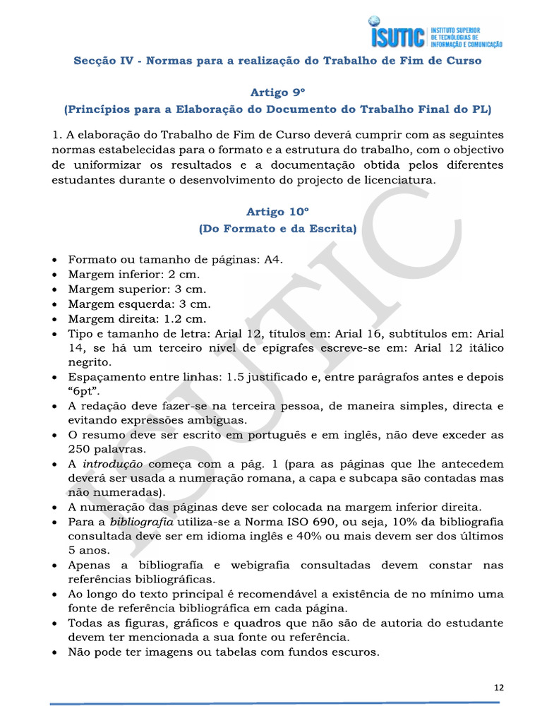 Artigo 10º - Formato e Escrita Do TFC | PDF