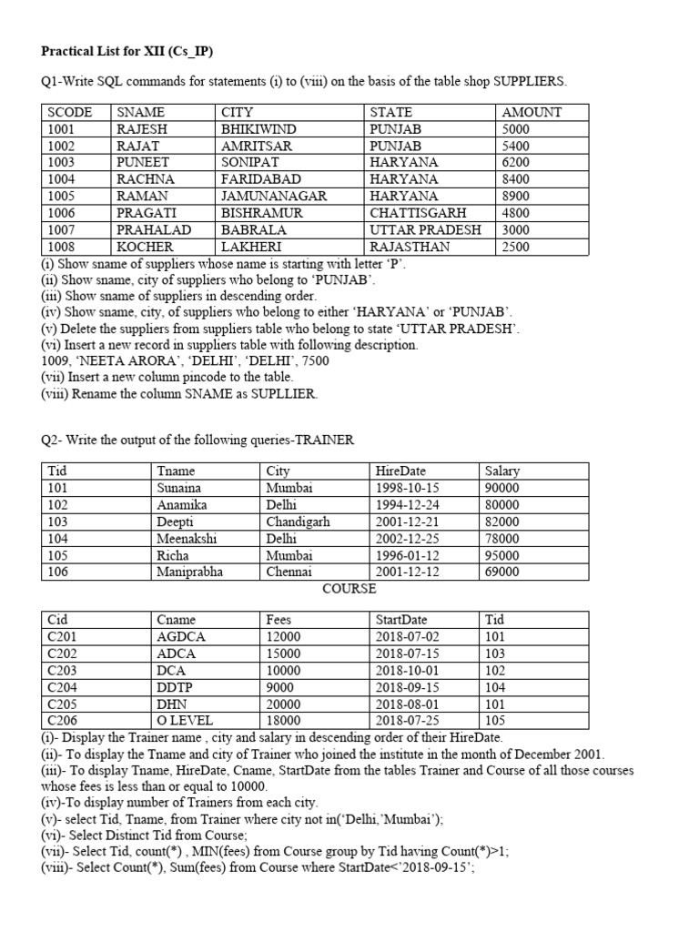 Mysql Pract List XII | PDF | Data Management | Data Management Software