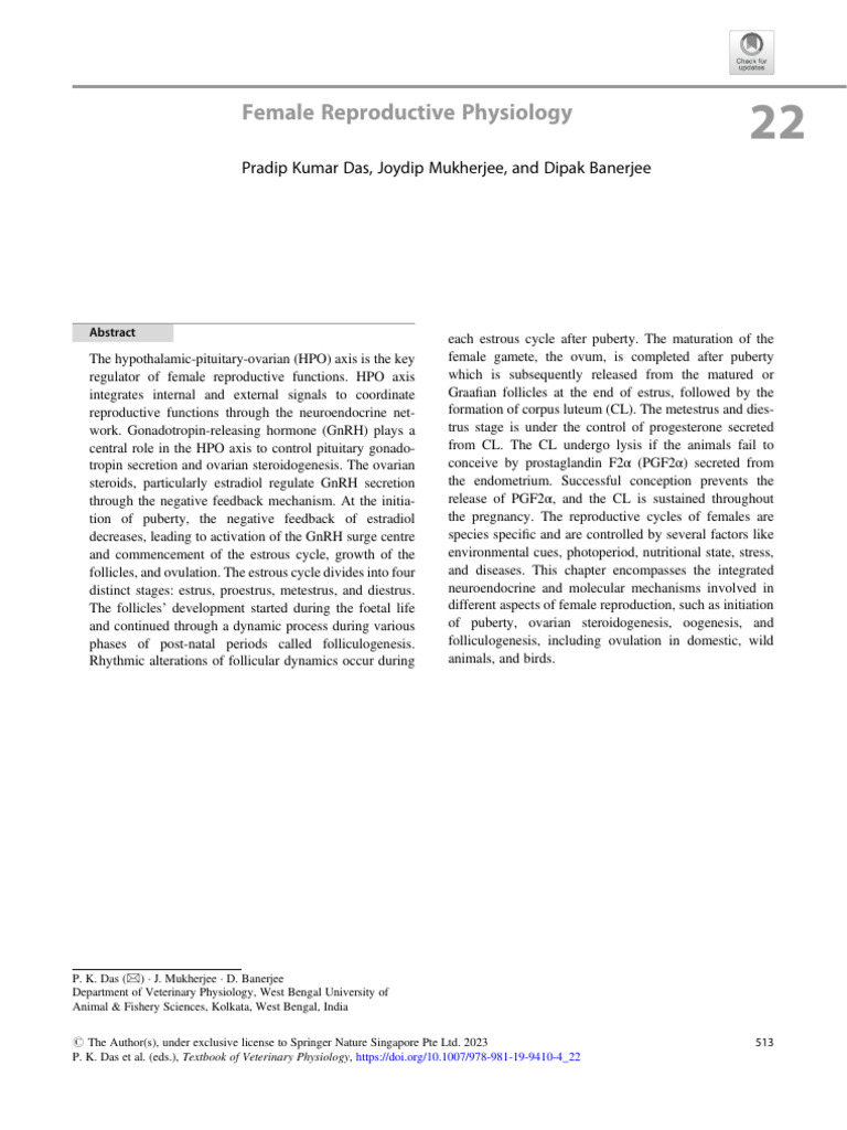 Female Reproductive Physiology: Pradip Kumar Das, Joydip Mukherjee, and ...