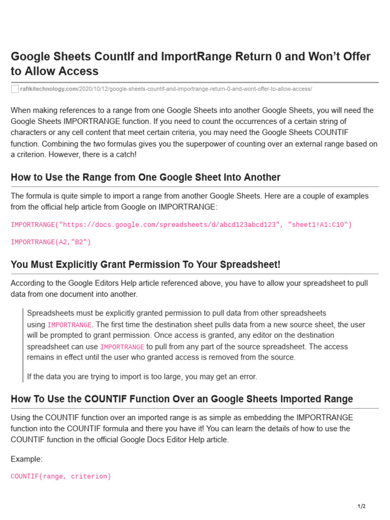 Google Sheets CountIf and ImportRange Return 0 and Won't Offer To Allow ...