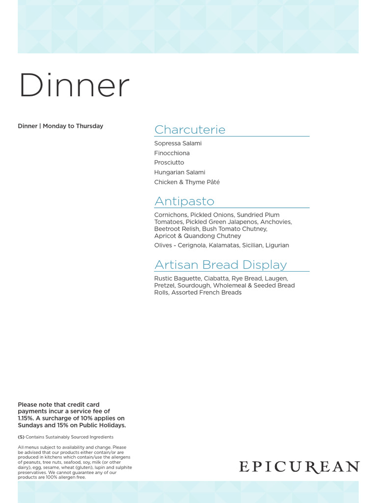 Crown Perth Restaurants Epicurean Weekday Dinner Menu | PDF | Sushi | Foods