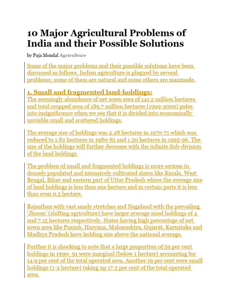 10 Major Agricultural Problems of India and Their Possible Solutions ...