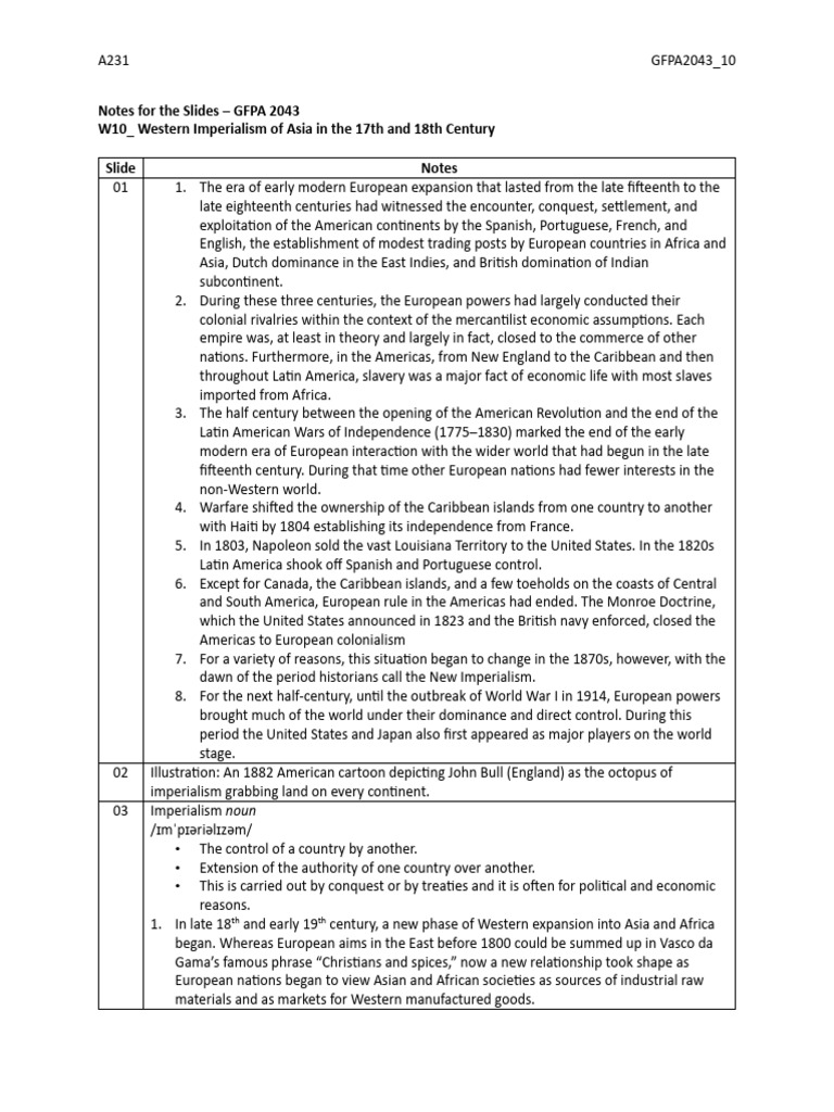 10 - Notes For The Slides - GFPA2043-Week 10 - Western Imperialism of ...