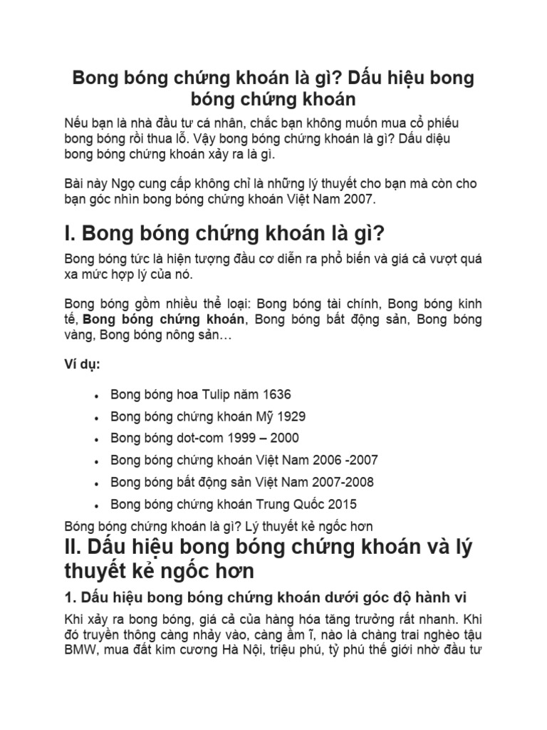 Bong Bóng CH NG Khoán Là Gì | PDF
