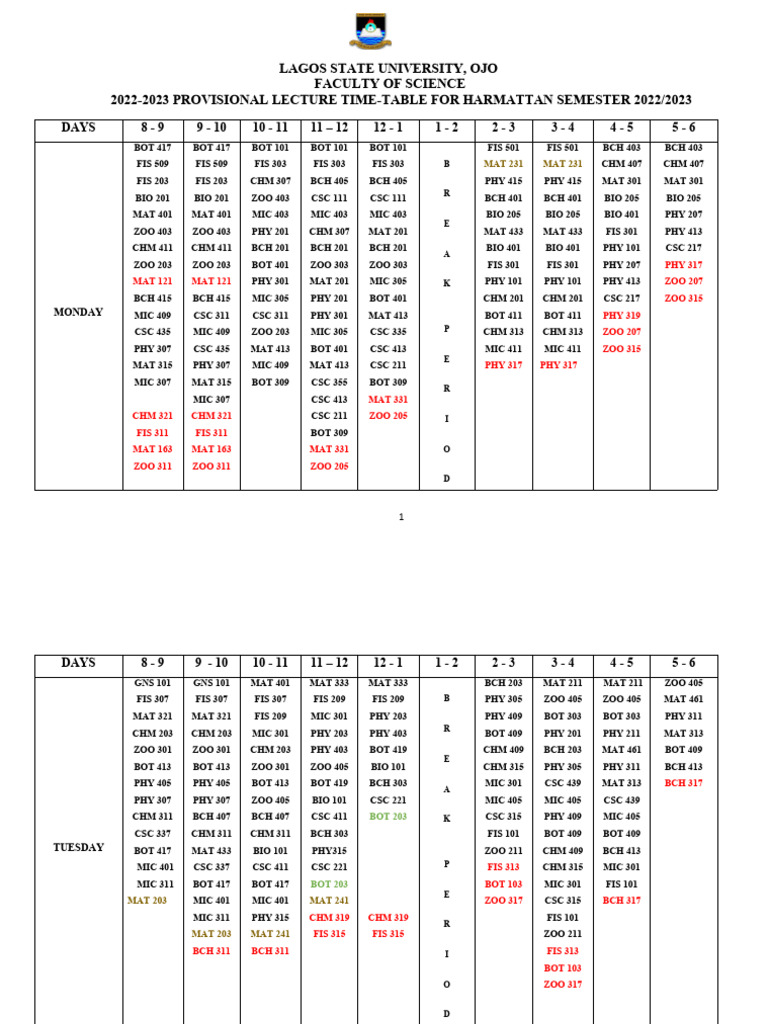 2023 - 2024 First Semester Lecture Timetable Final | PDF