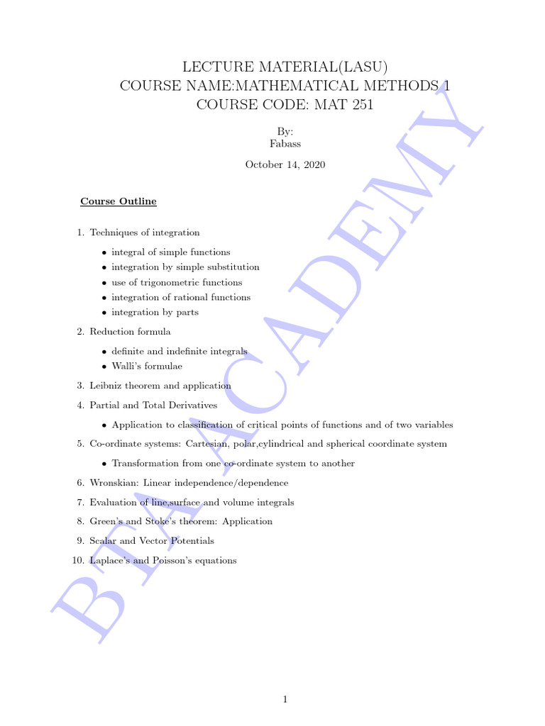 Mat 251 Pdf Integral Function Mathematics