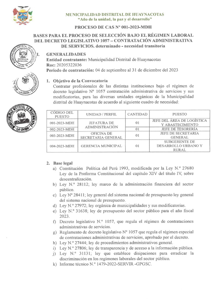 Proceso de Cas Nro 001-2023-Mdh | PDF Proceso de Cas Nro 001-2023-Mdh | PDF