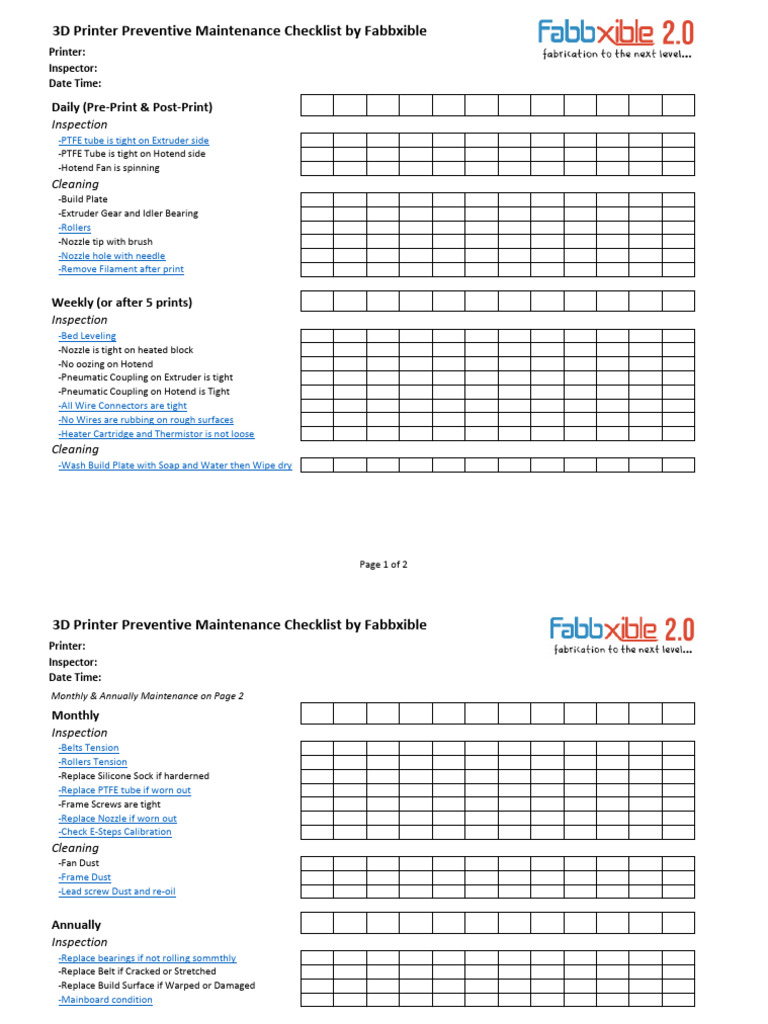 3D Printer Maintenance Checklist | PDF | Computers