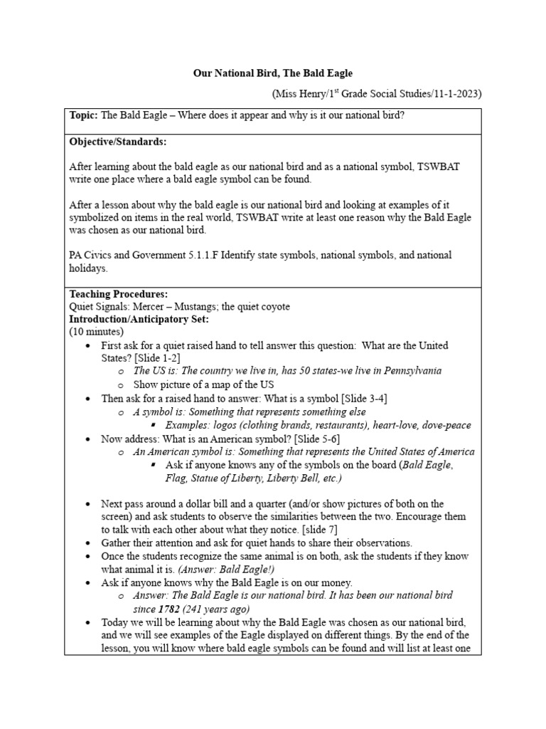 Bald Eagle Lesson 1 | PDF