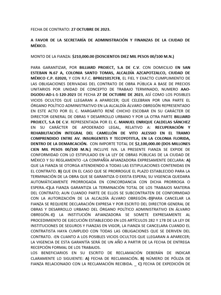 Formato de Fianza C 120 | PDF | Póliza de seguros