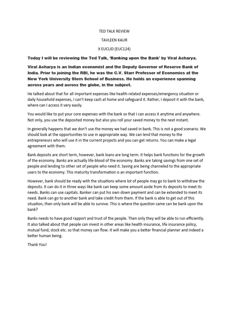 Eco Ted Talk Review | PDF | Banks | Reserve Bank Of India