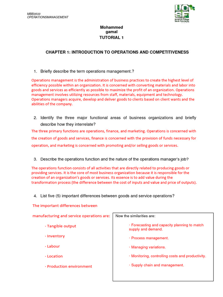 TUTORIAL 1 Operations Management | PDF | Operations Management | Goods