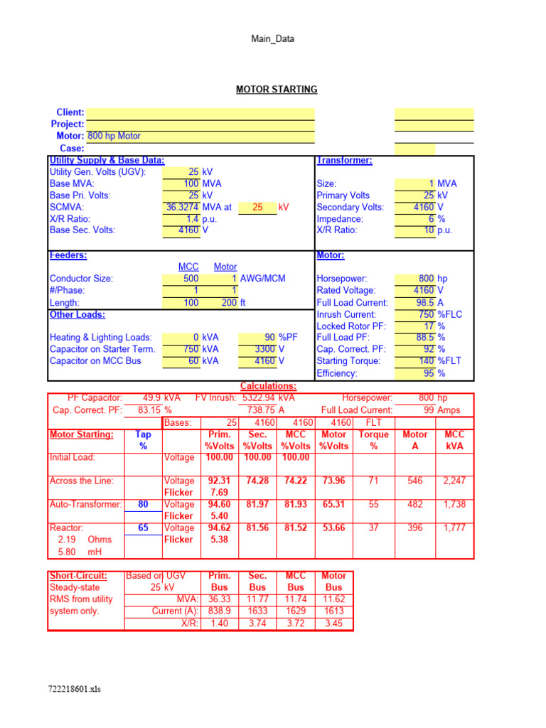 Motor Starting Current Sheet | PDF | Electric Motor | Transformer