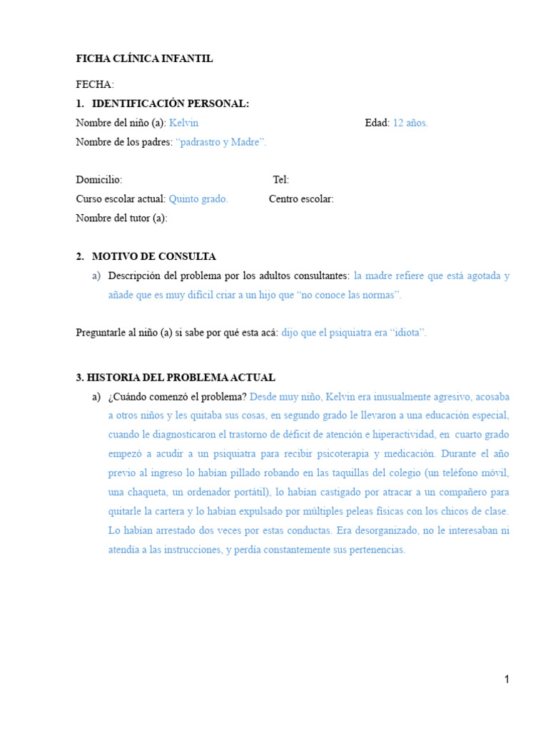 Ficha Infantil Modificada. 2021. | PDF