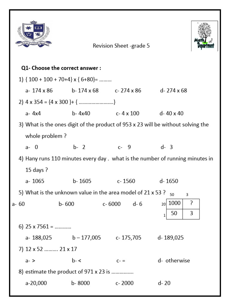 Revision Sheet Grade 5 | PDF