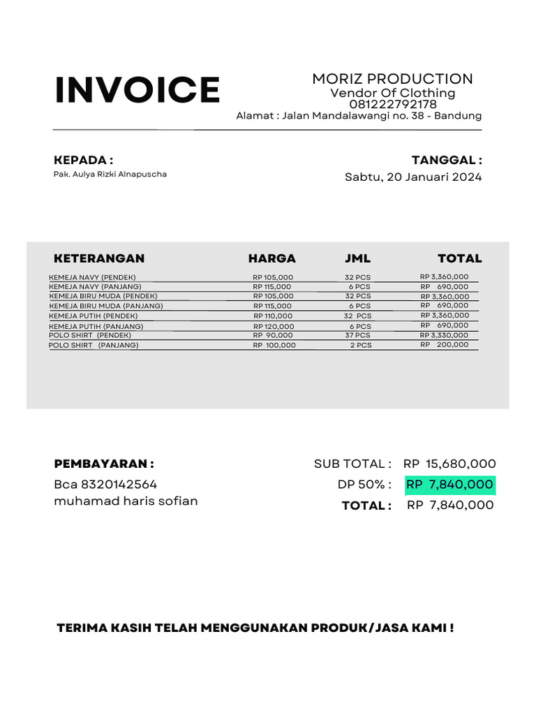 Invoice Aulya | PDF