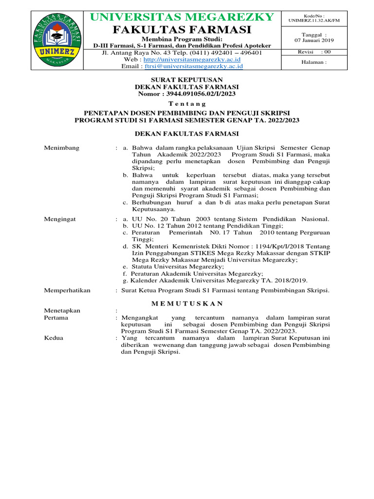 SK Pembimbing & Penguji Skripsi Ta. 2022-2023 13-01-2023 | PDF