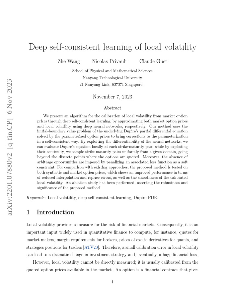 Deep Learning for Local Volatility Calibration | PDF | Option (Finance) | Black–Scholes Model
