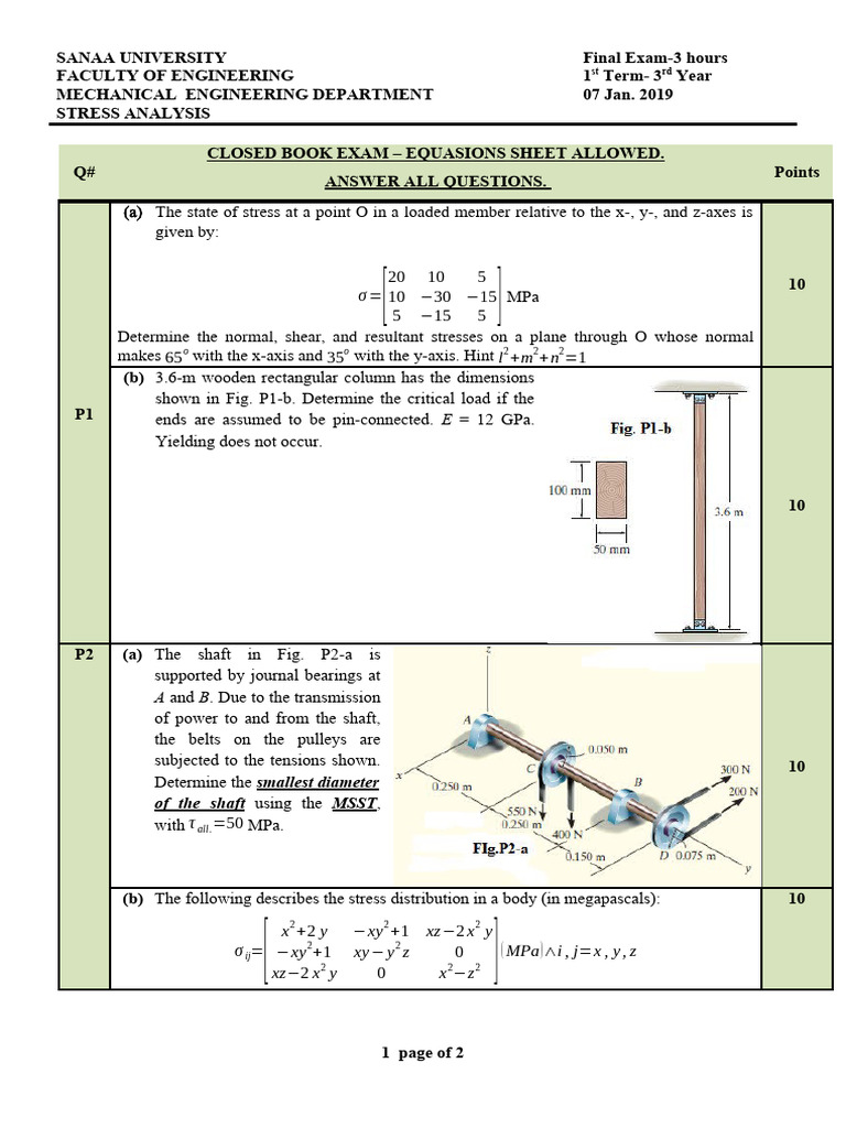 Stress Analysis Exam - Mechanical Eng | PDF | Stress (Mechanics ...
