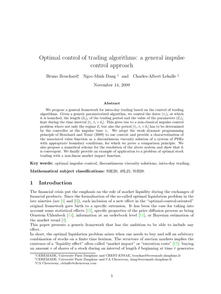 Bouchard, Dang, Lehalle - Optimal Control of Trading Algorithms - A ... Bouchard, Dang, Lehalle - Optimal Control of Trading Algorithms - A ...