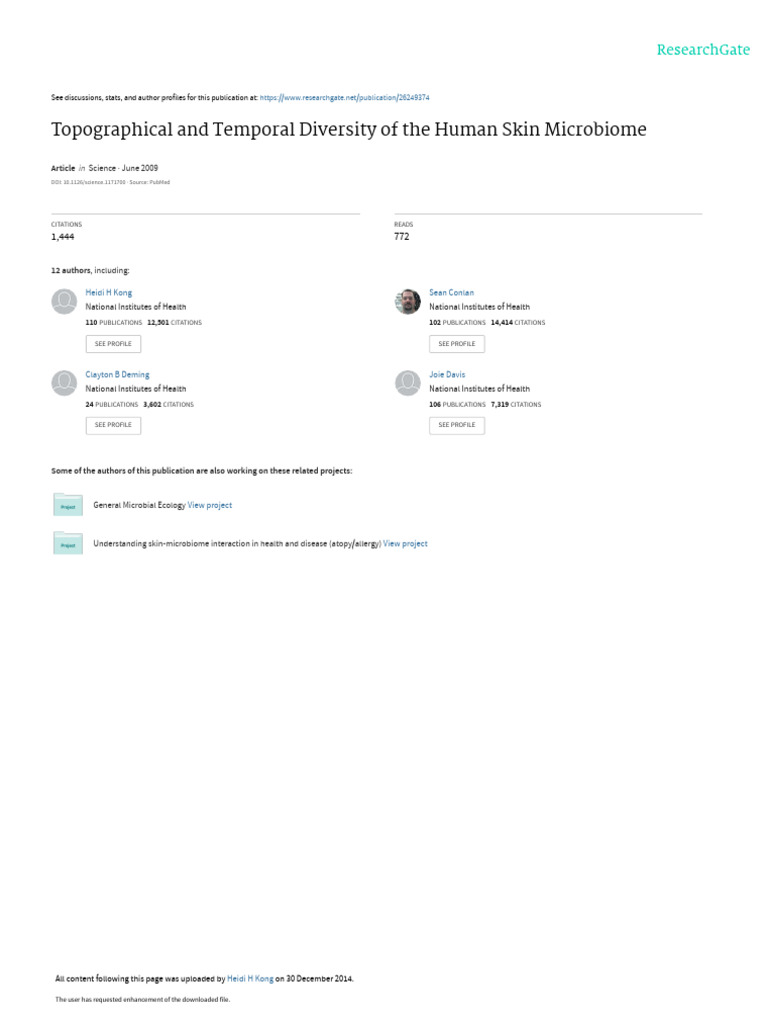 Topographical and Temporal Diversity of The Human | PDF | Microbiota | Medical Specialties