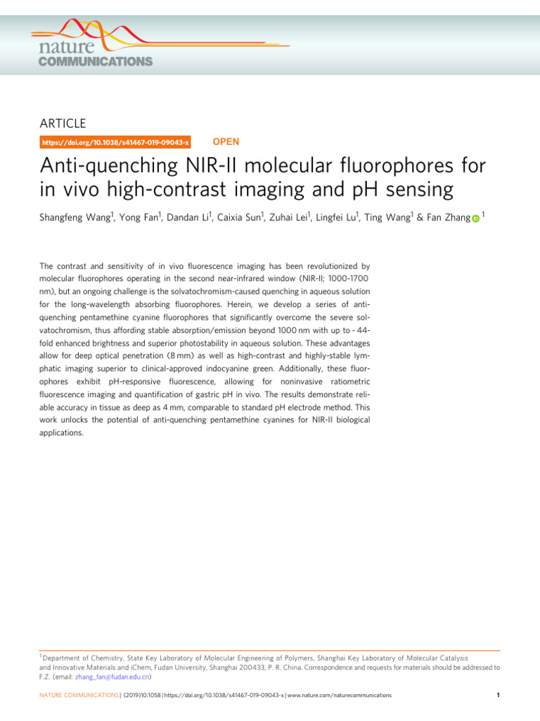 Anti-quenching NIR-II molecular fluorophores for in vivo high-contrast imaging and pH sensing ...