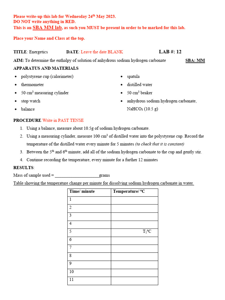 Lab 12 (SBA MM) | Download Free PDF | Heat | Enthalpy