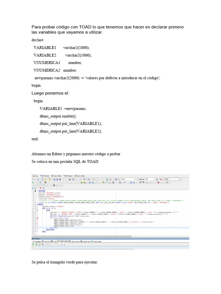 Como - Probar Codigo en Toad | PDF | Bases de datos | Software de gestión de datos