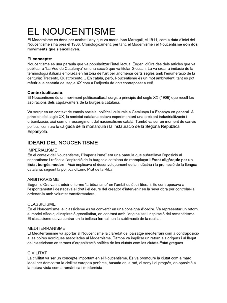 Apunts Noucentisme 2n Batx | PDF