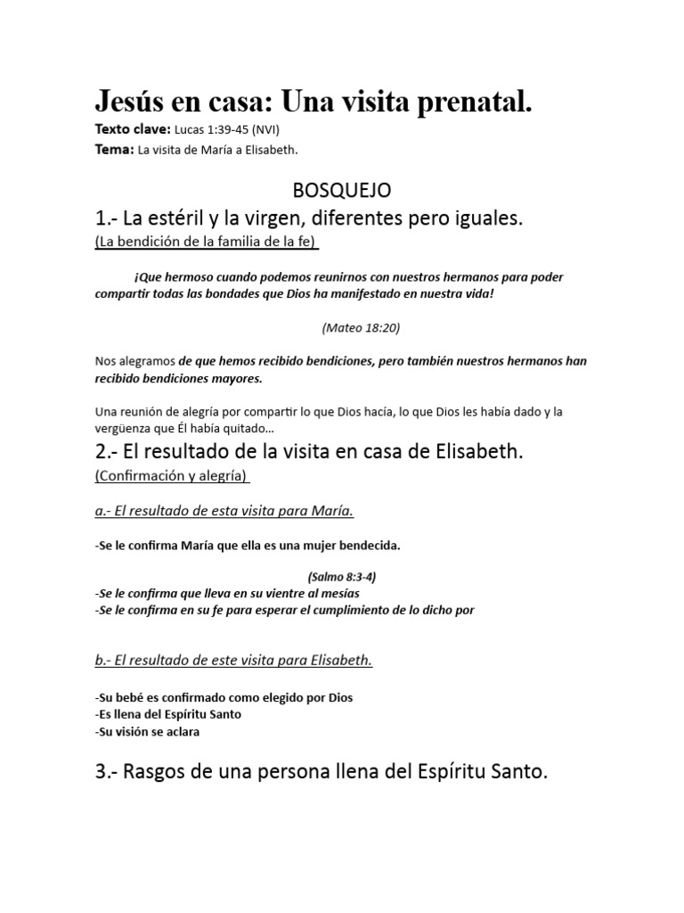 Jesús en casa bosquejo Maria y Elisabeth | PDF